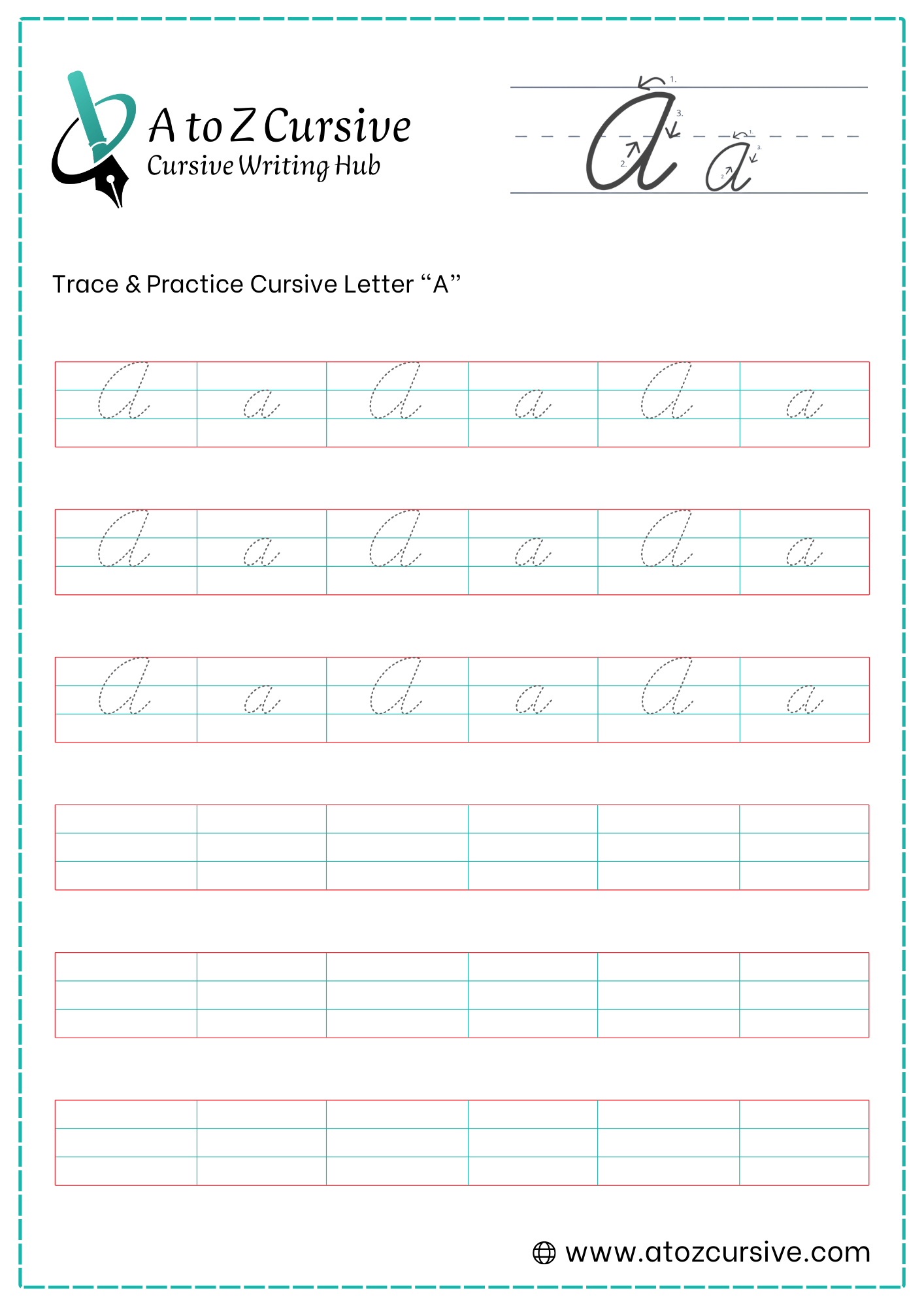 Cursive A: Tutorial & Worksheets