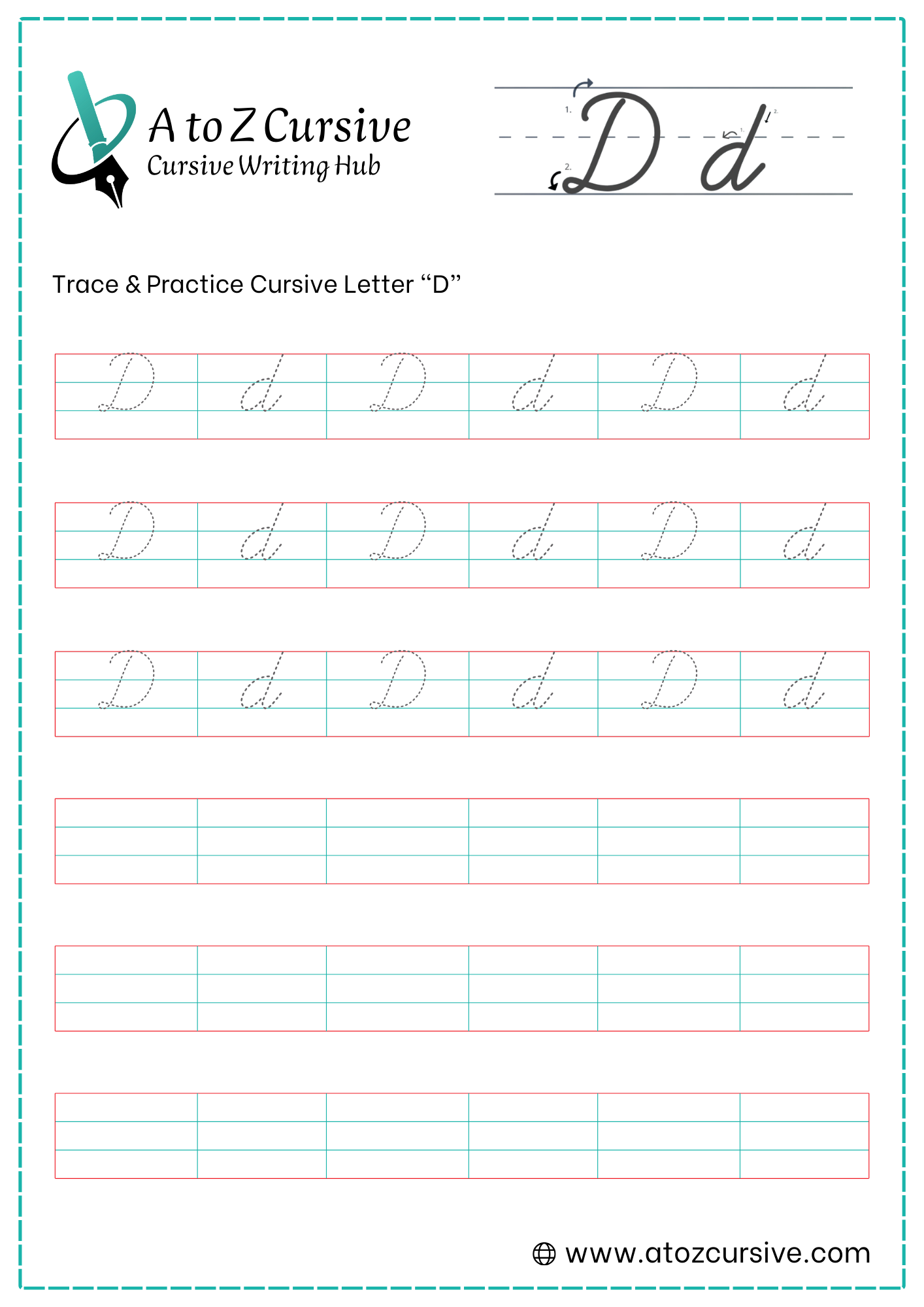 Cursive D: Tutorial & Worksheets