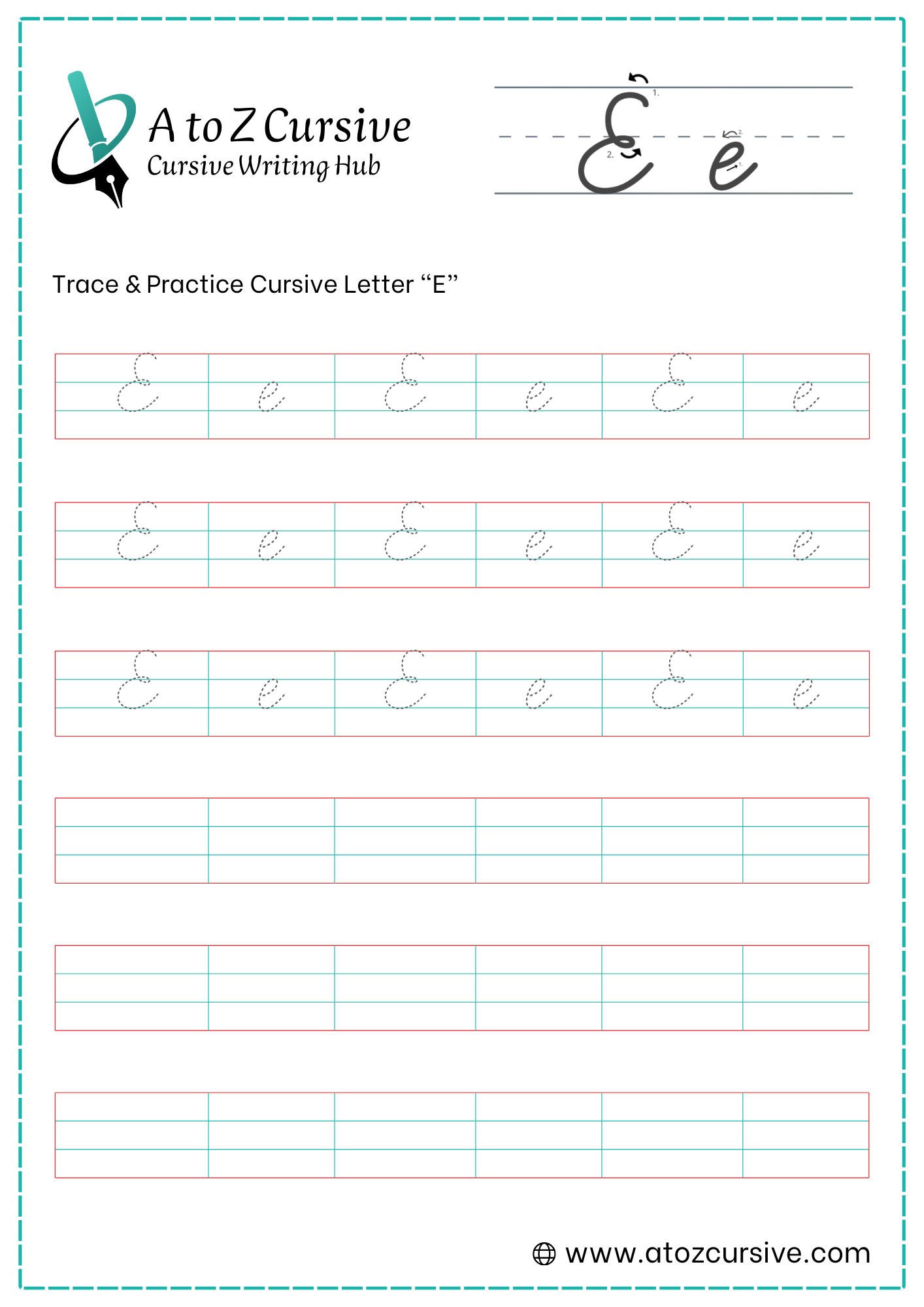 Cursive E: Tutorial & Worksheets
