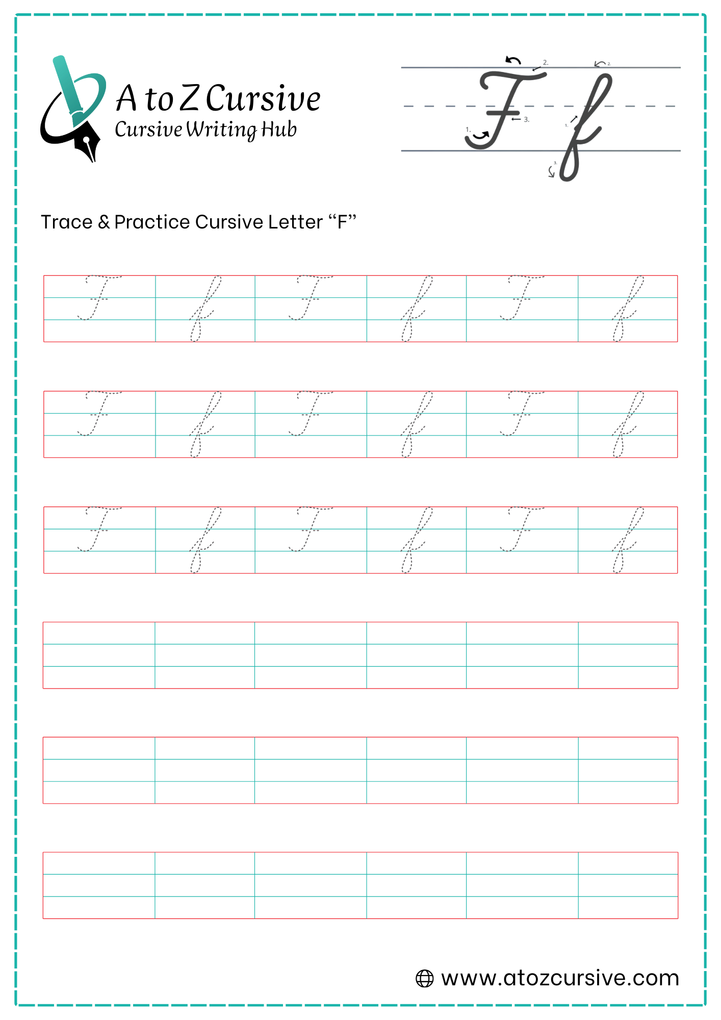 Cursive F: Tutorial and Worksheets