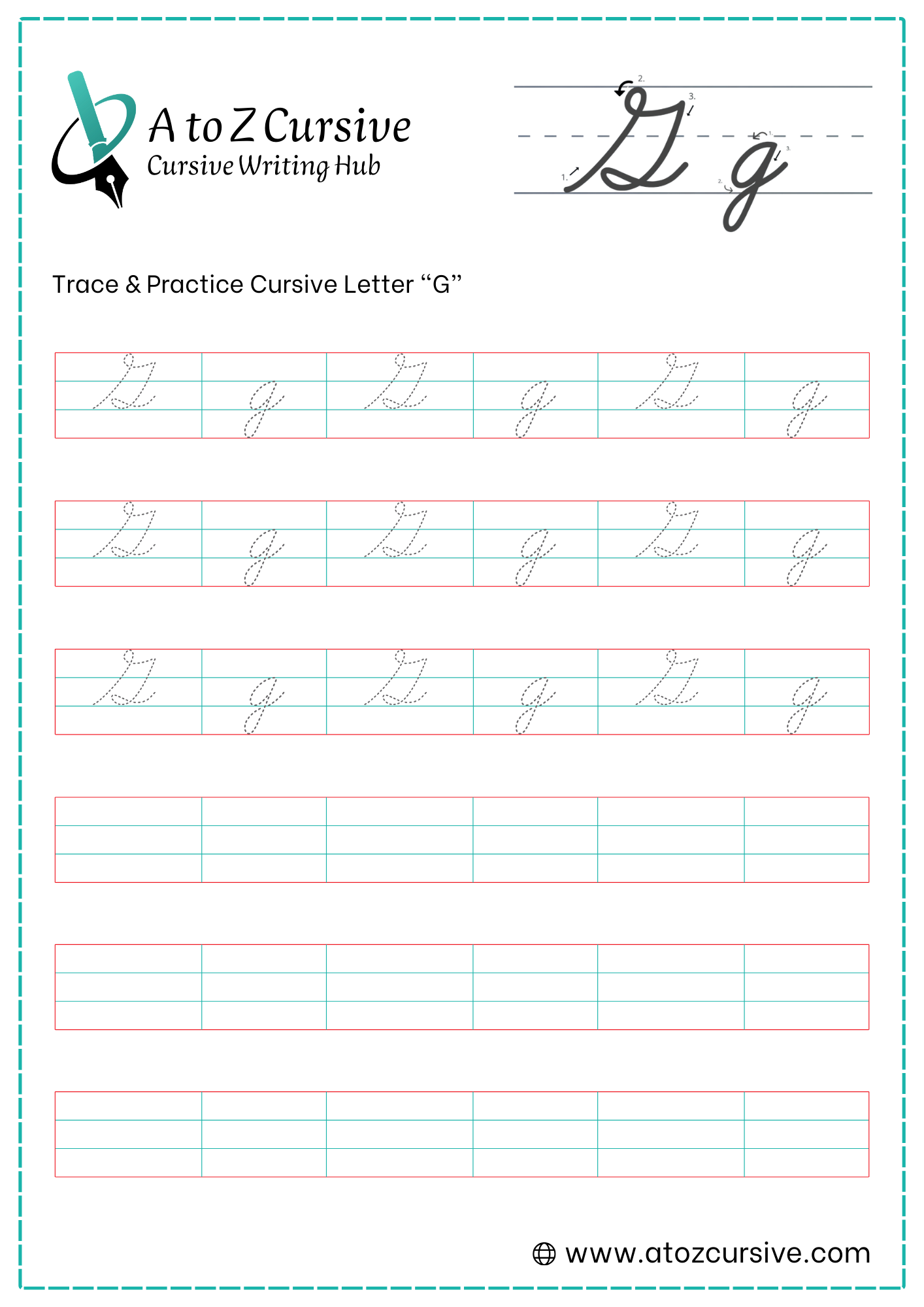 Cursive G: Tutorial and Worksheets