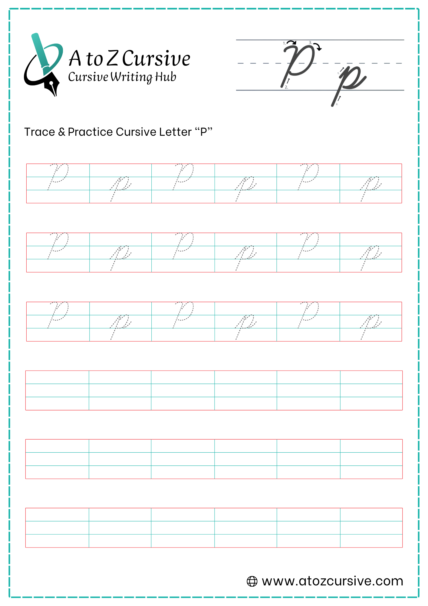 Cursive P: Tutorial and Worksheets