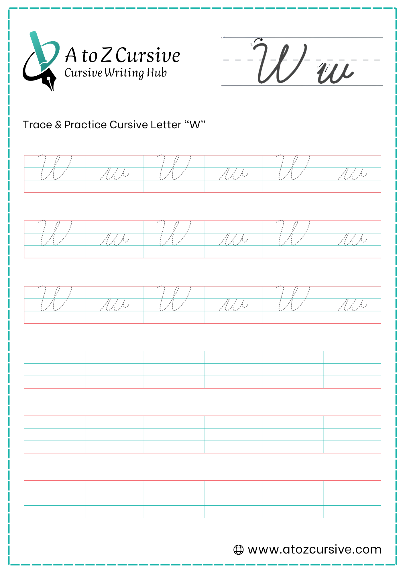 Cursive W: Tutorial and Worksheets