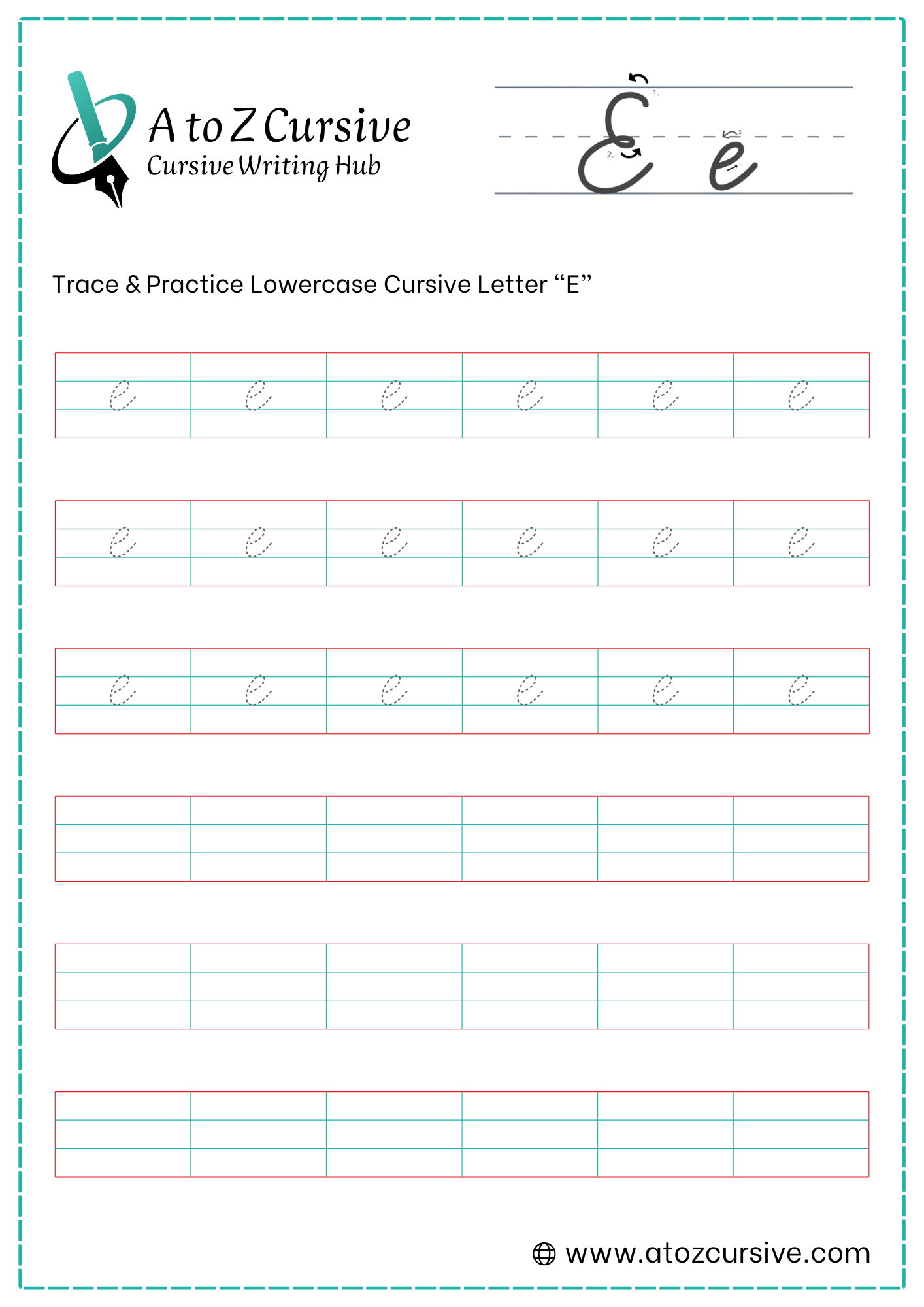 Cursive E: Tutorial & Worksheets