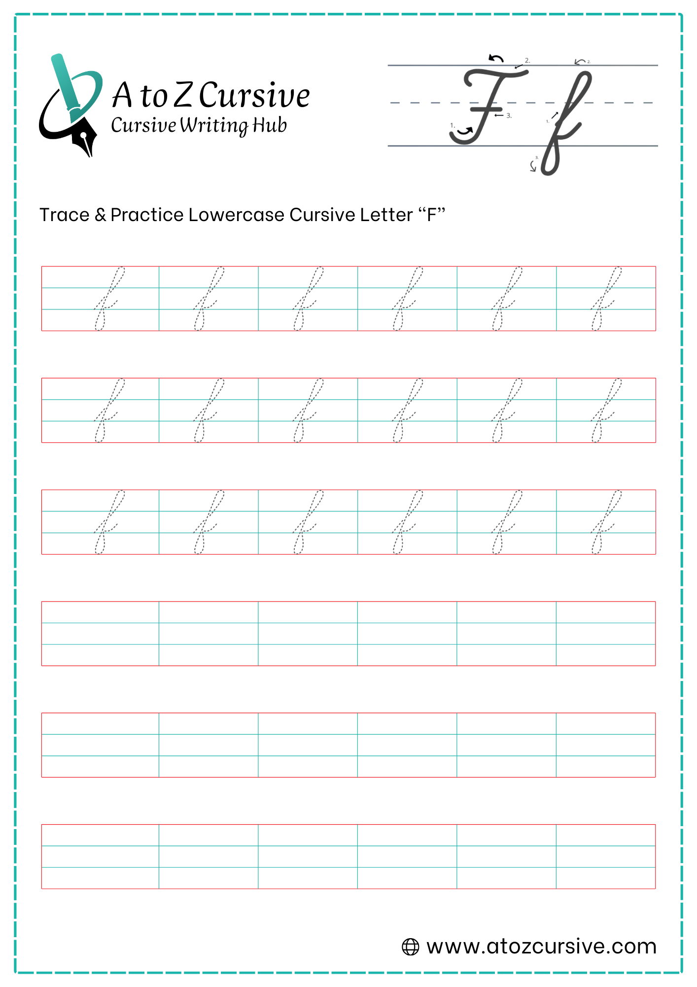 Cursive F: Tutorial and Worksheets
