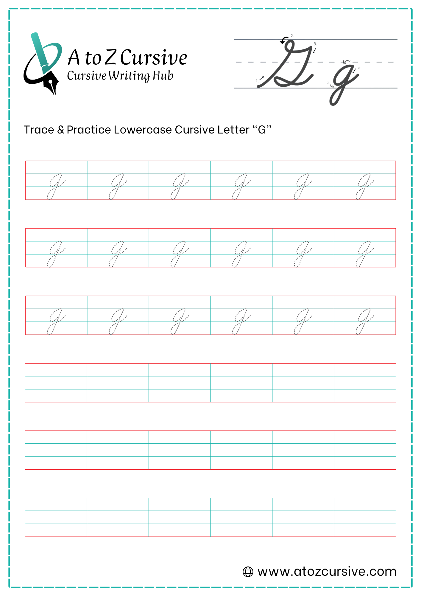 Cursive G: Tutorial and Worksheets