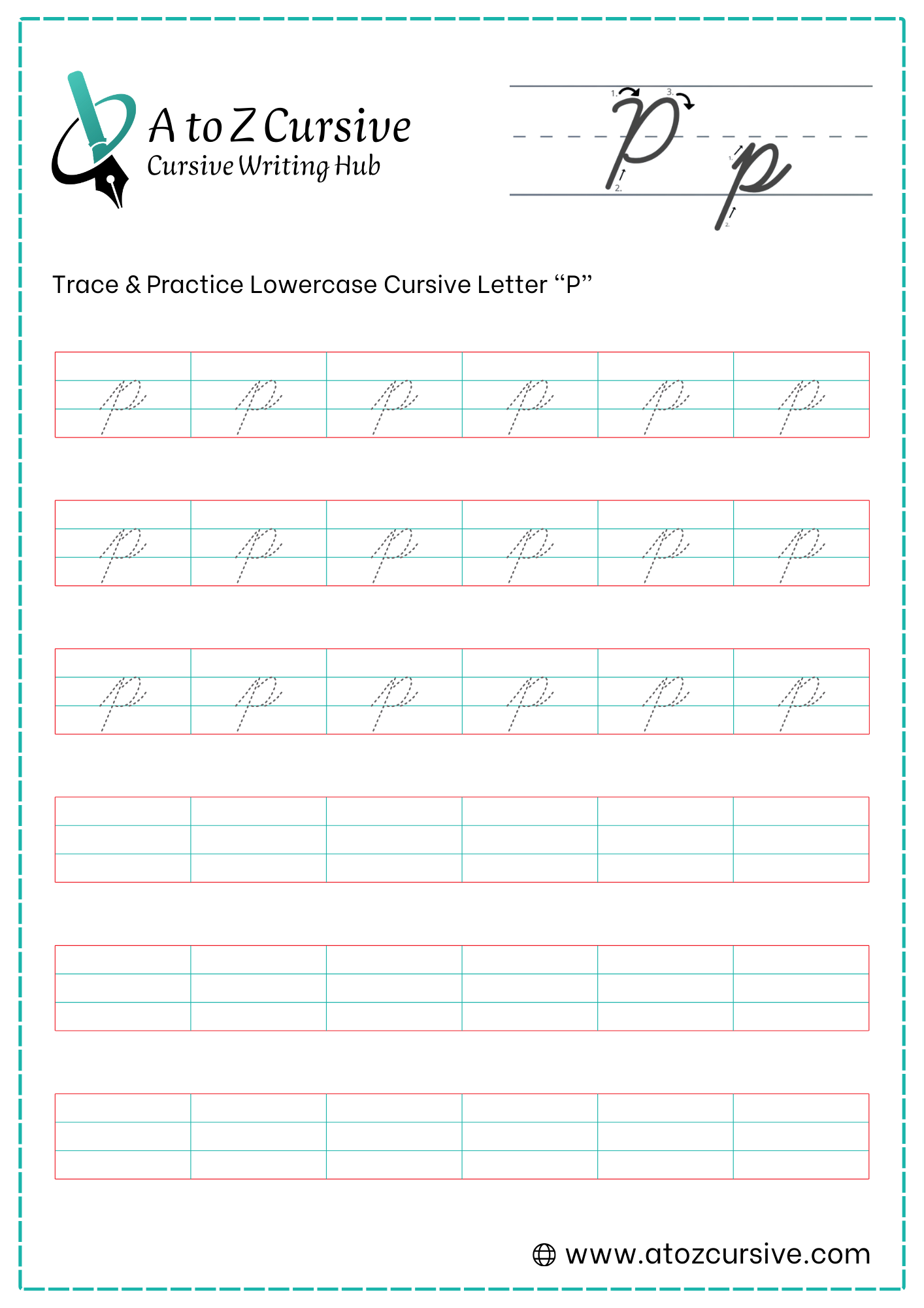 Cursive P: Tutorial and Worksheets