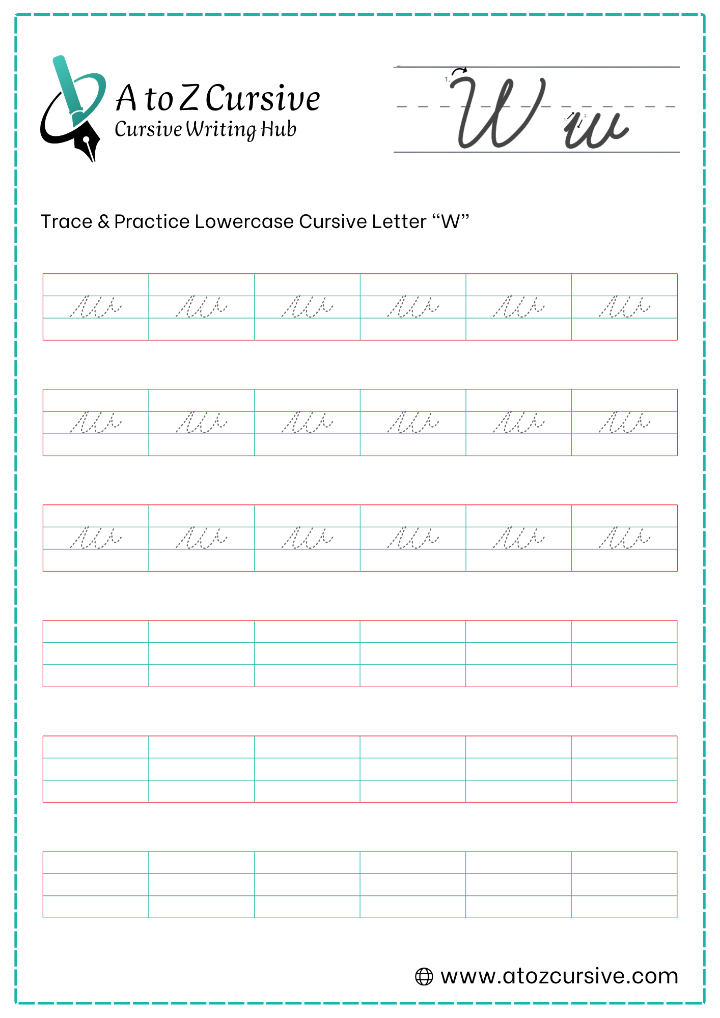 Cursive W: Tutorial and Worksheets