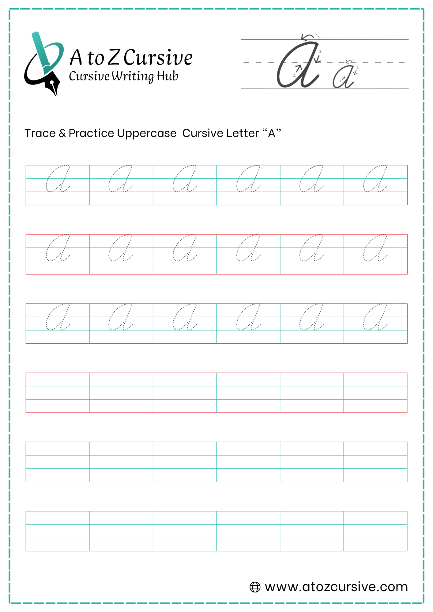 Cursive A: Tutorial & Worksheets
