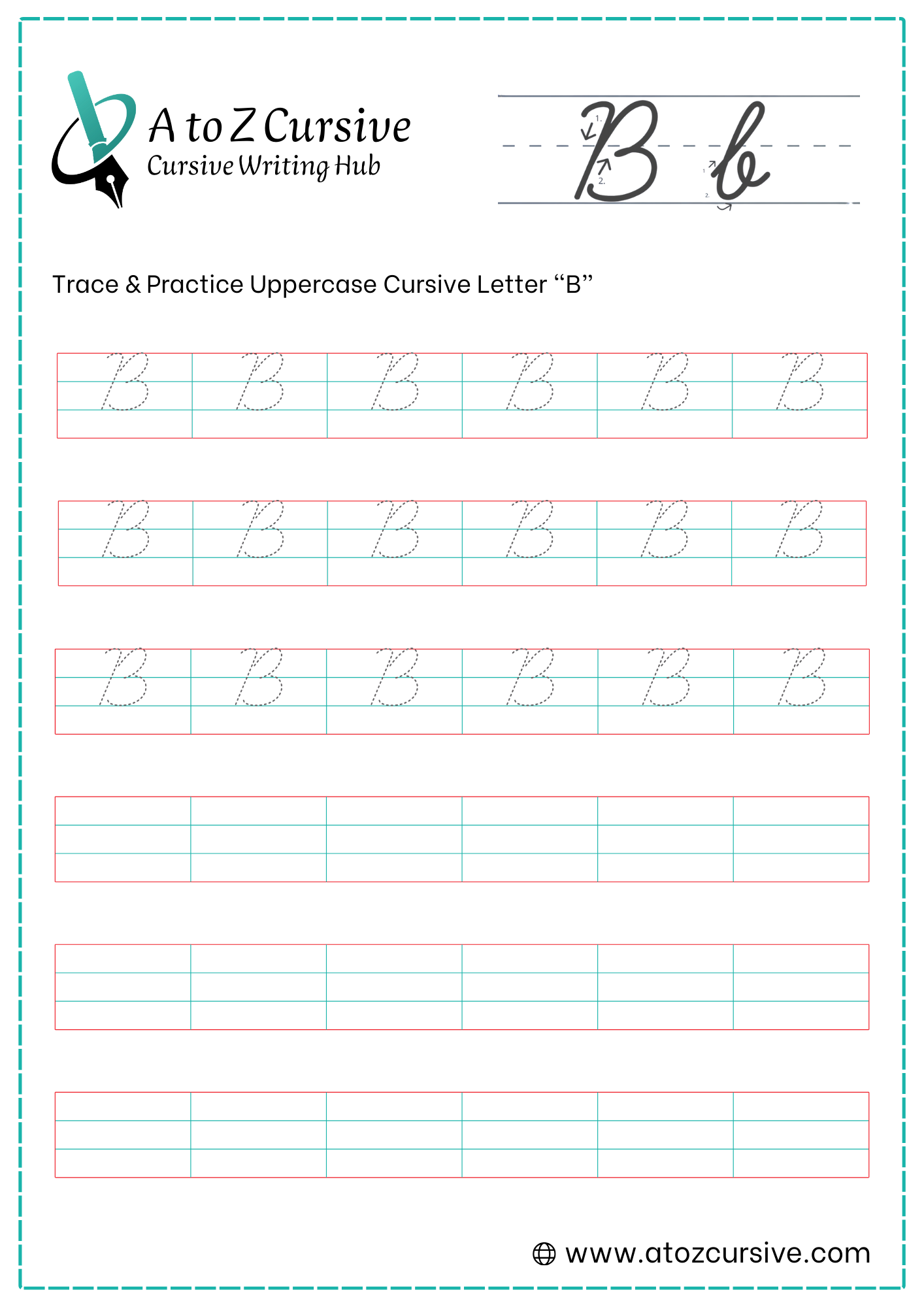 Cursive B: Tutorial & Worksheets