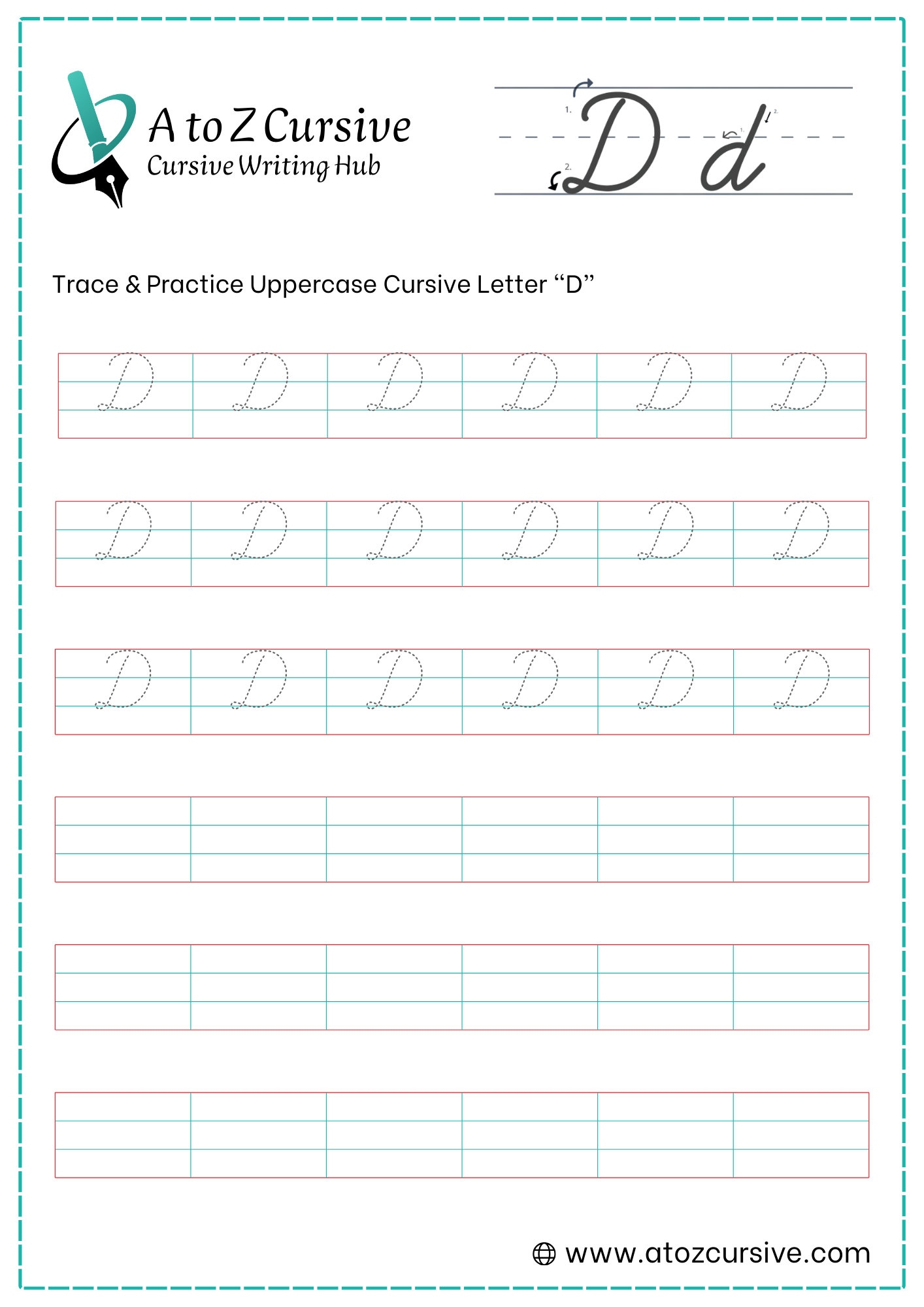 Cursive D: Tutorial & Worksheets