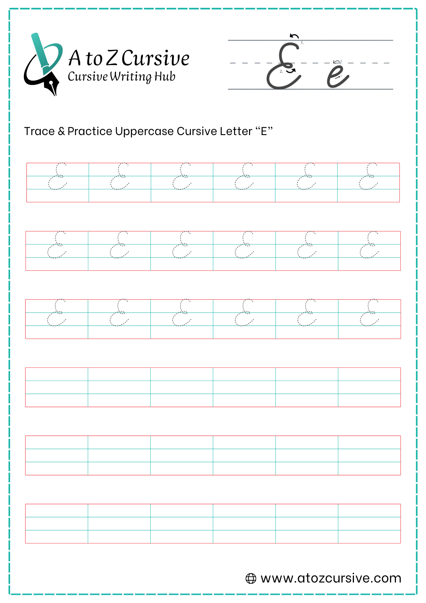 Cursive E: Tutorial & Worksheets