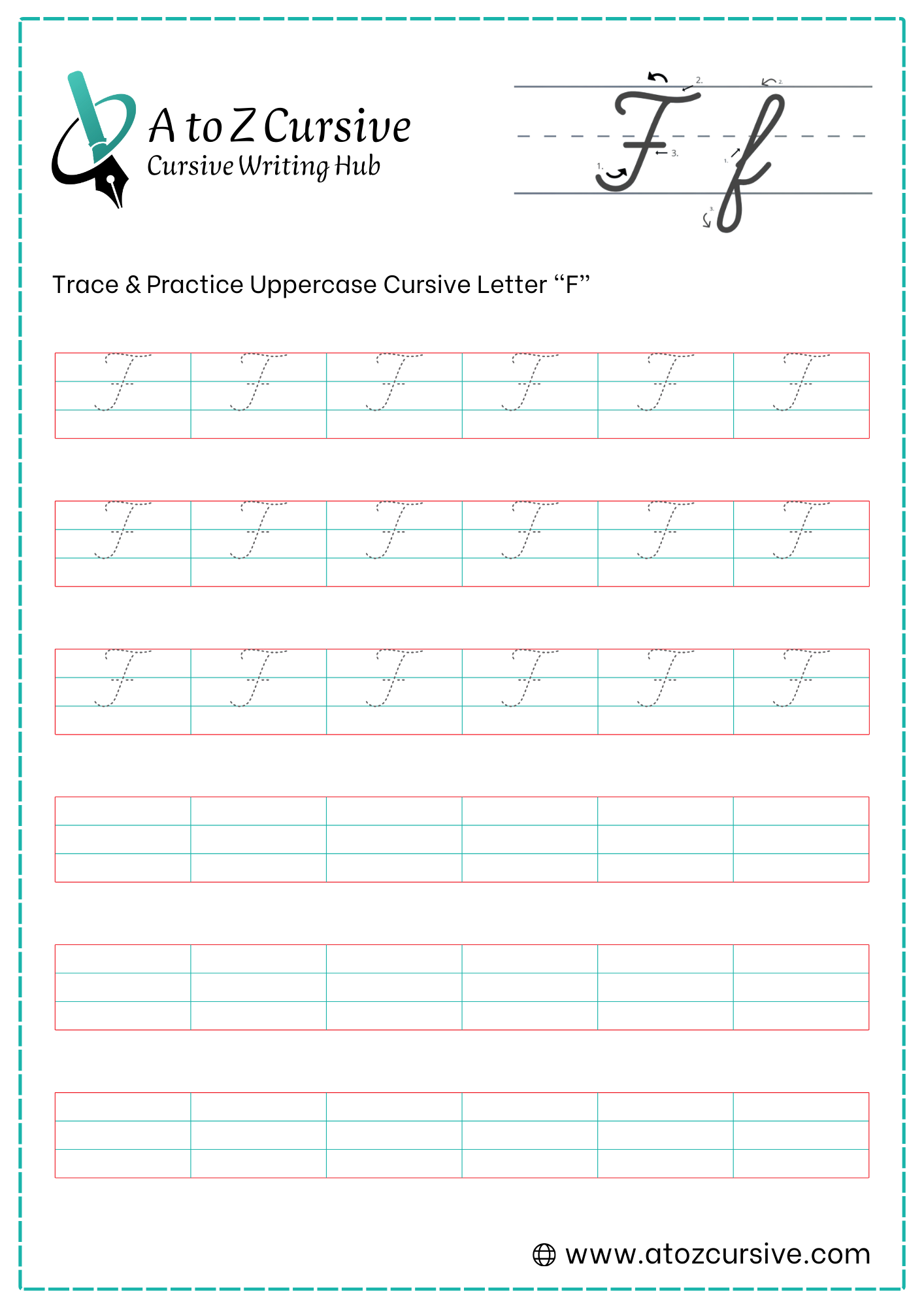 Cursive F: Tutorial and Worksheets