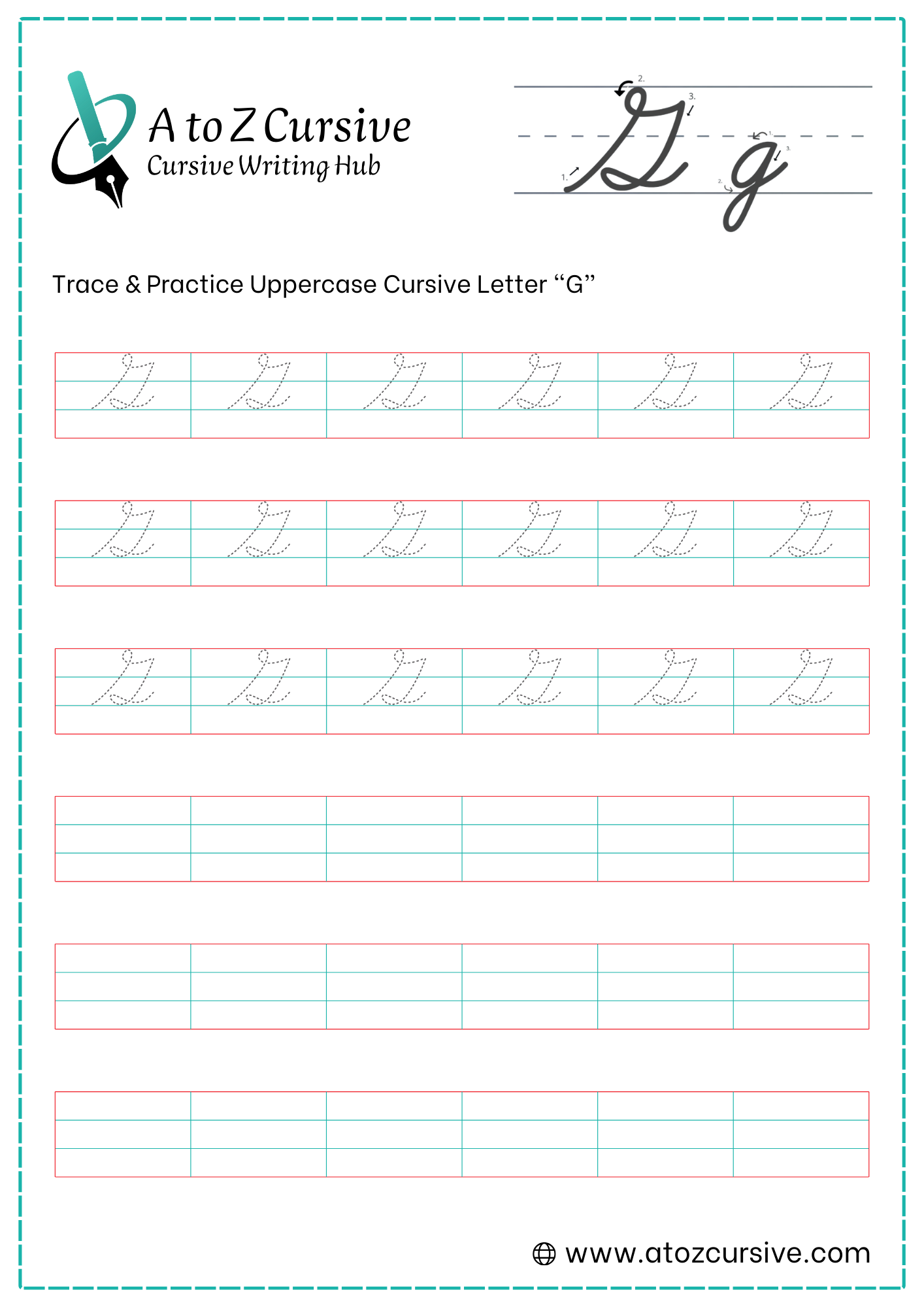 Cursive G: Tutorial and Worksheets