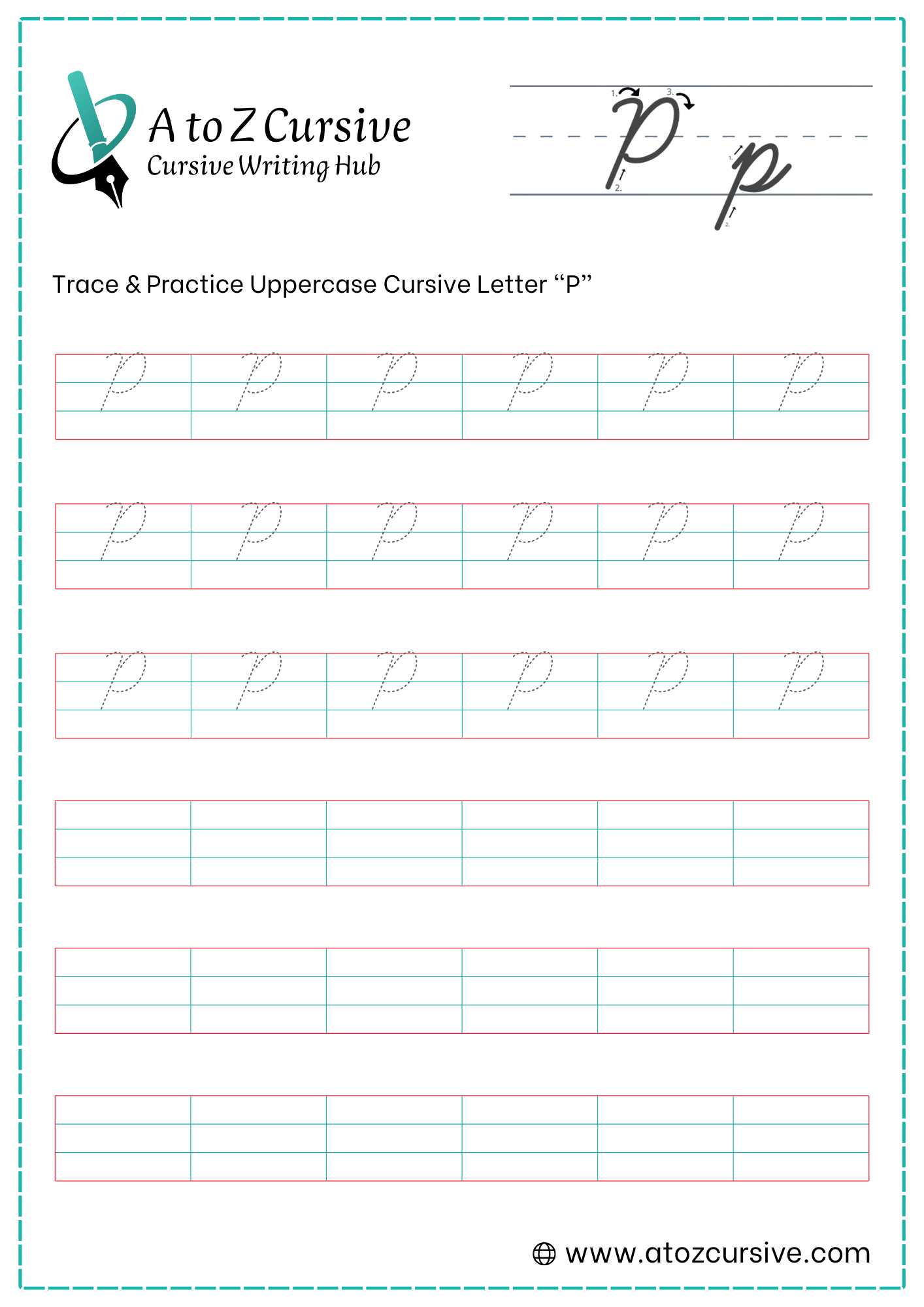 Cursive P: Tutorial and Worksheets