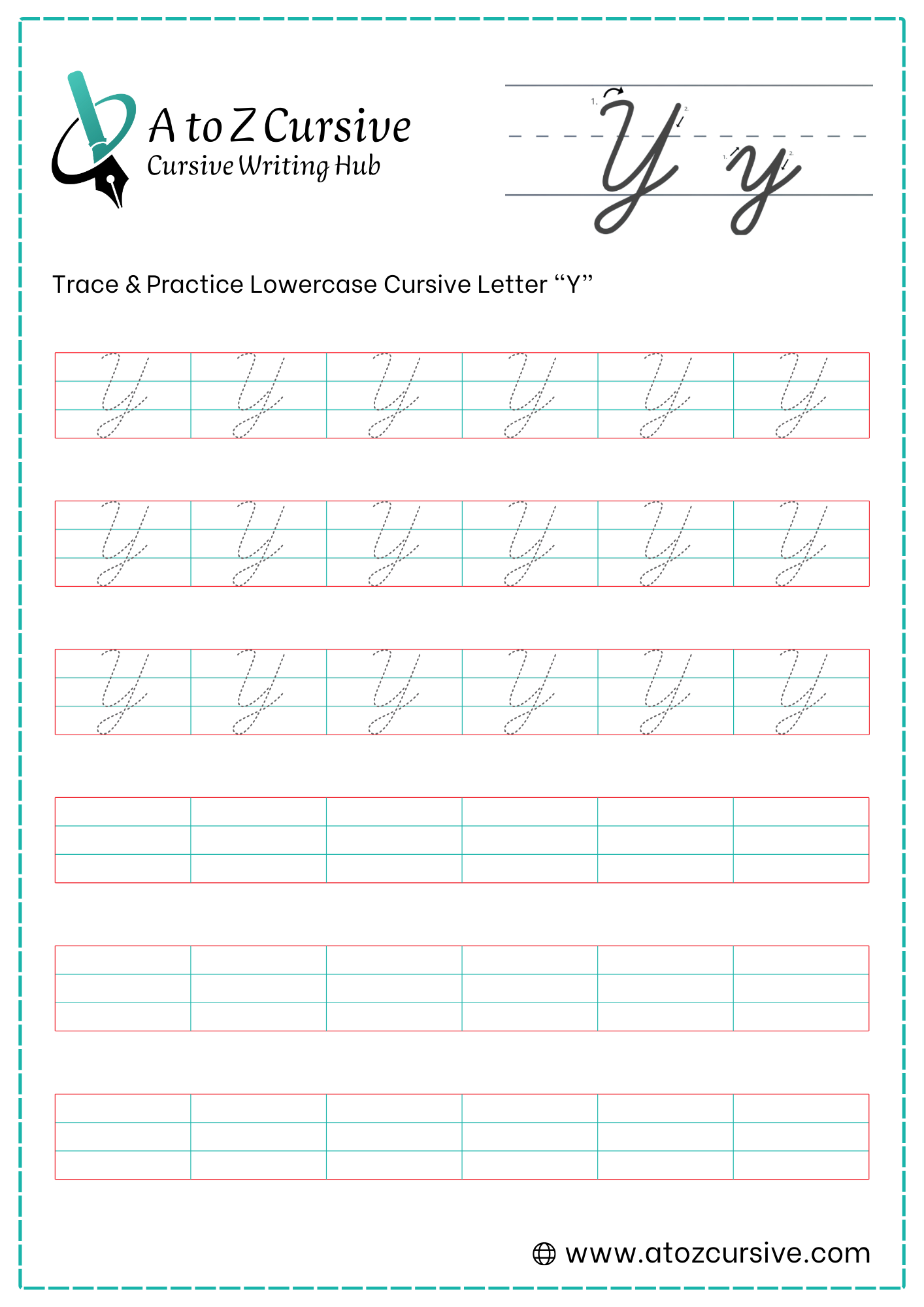 Cursive Y: Tutorial and Worksheets